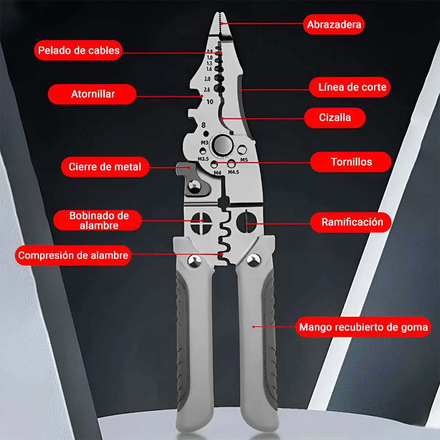 Alicate Multifunción, Pinza Pelacables Ajustable, Compatible con ...