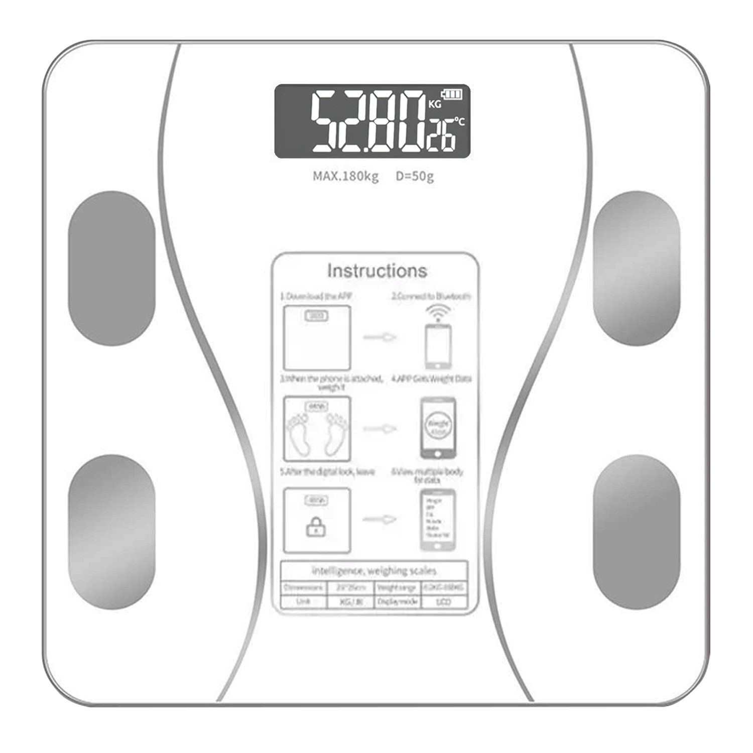 Balanza de Baño SMART con Bluetooth y Display LCD Soporta 180kg Diseño ...