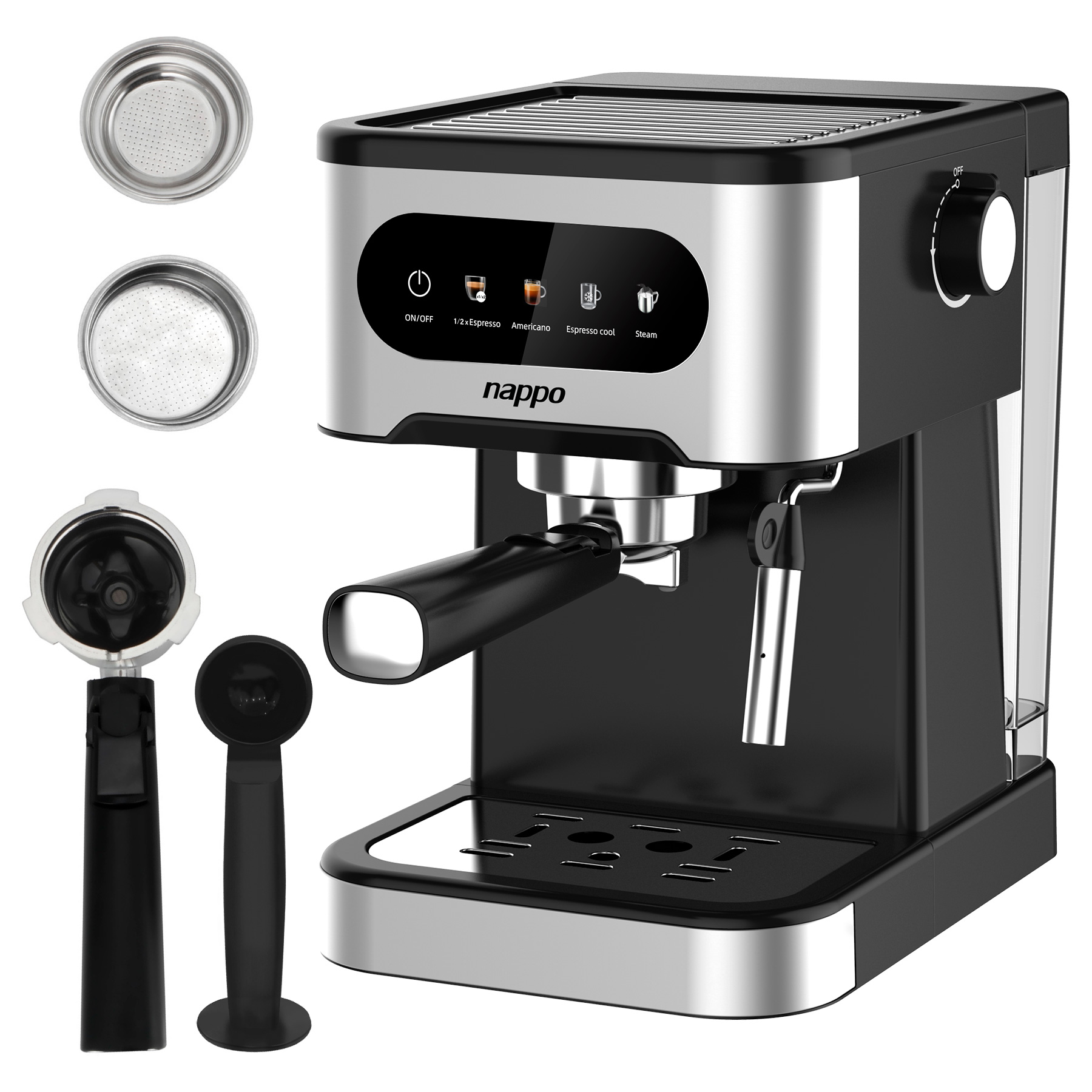 Cafetera Espresso NAPPO Barista Pro 7 en 1 1350W 20BAR Tanque de 1.5L, Thermoblock, Panel Táctil ...