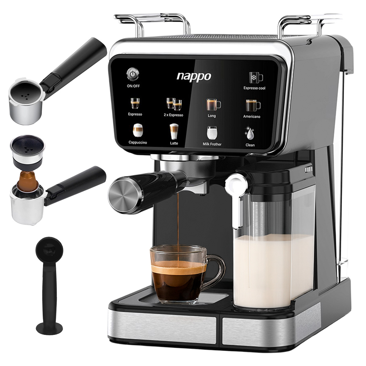 Cafetera NAPPO 9 en 1 Espresso Barista Craft 1350W Bomba Italiana 20BAR, Calentamiento Rápido ...