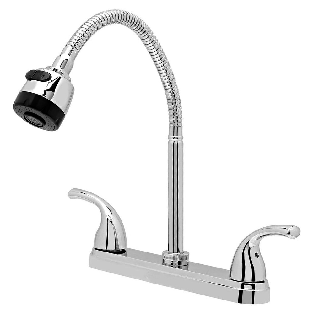 Canilla Doble Comando de Acero Inoxidable con Manguera Flexible y 2 ...