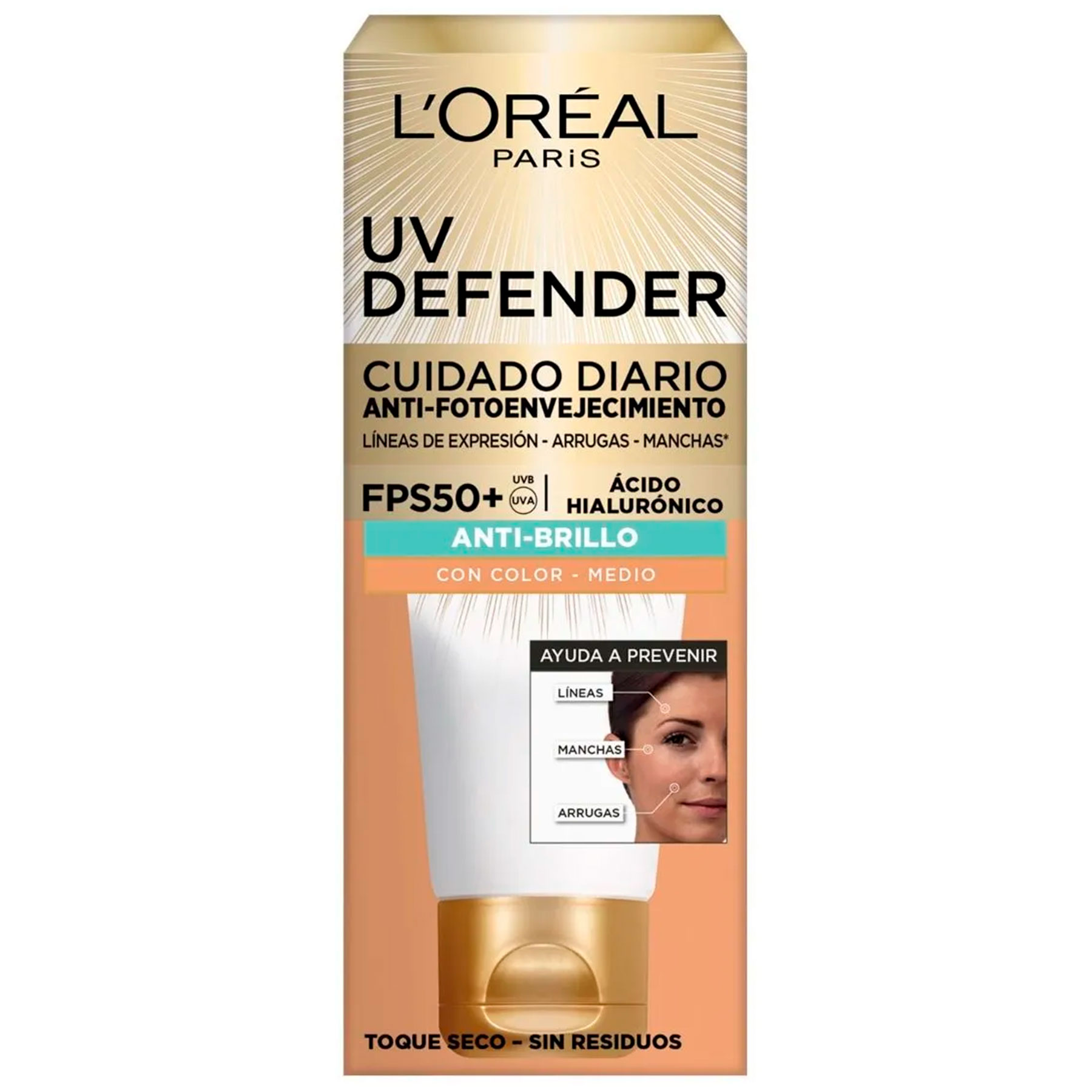 Crema L'Oréal UV Defender 40g Anti-Fotoenvejecimiento con Ácido Hialurónico FPS50+ Anti-Brillo ...