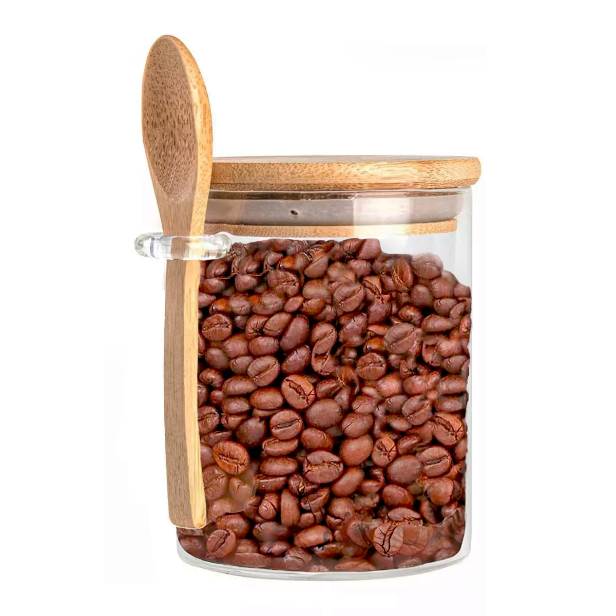 Recipiente Multiuso de Vidrio con Tapa y Cuchara de Bambú - 10 x 12cm ...