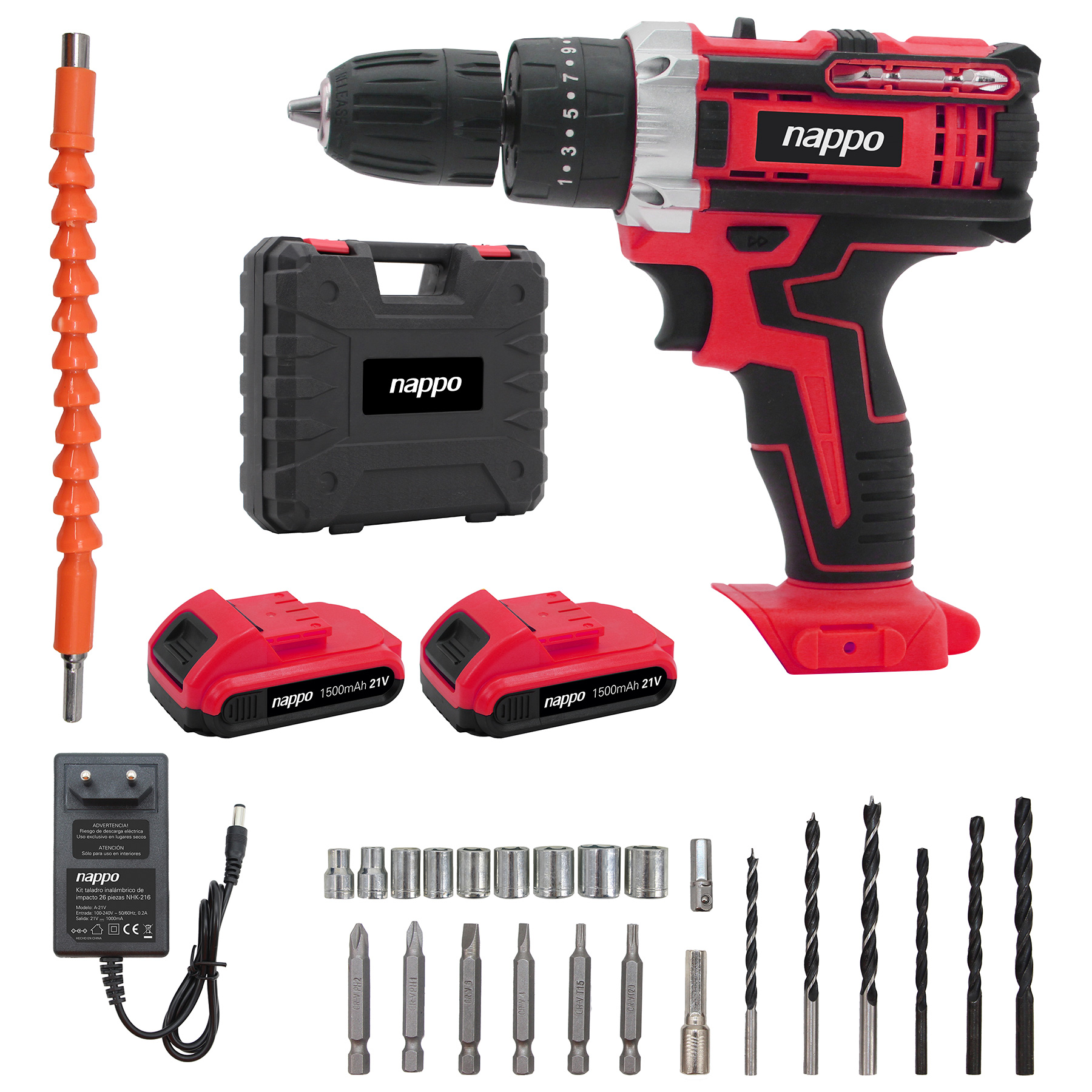 Kit Taladro Inalámbrico de Impacto NAPPO 21V 2 Velocidades Variables 2 ...