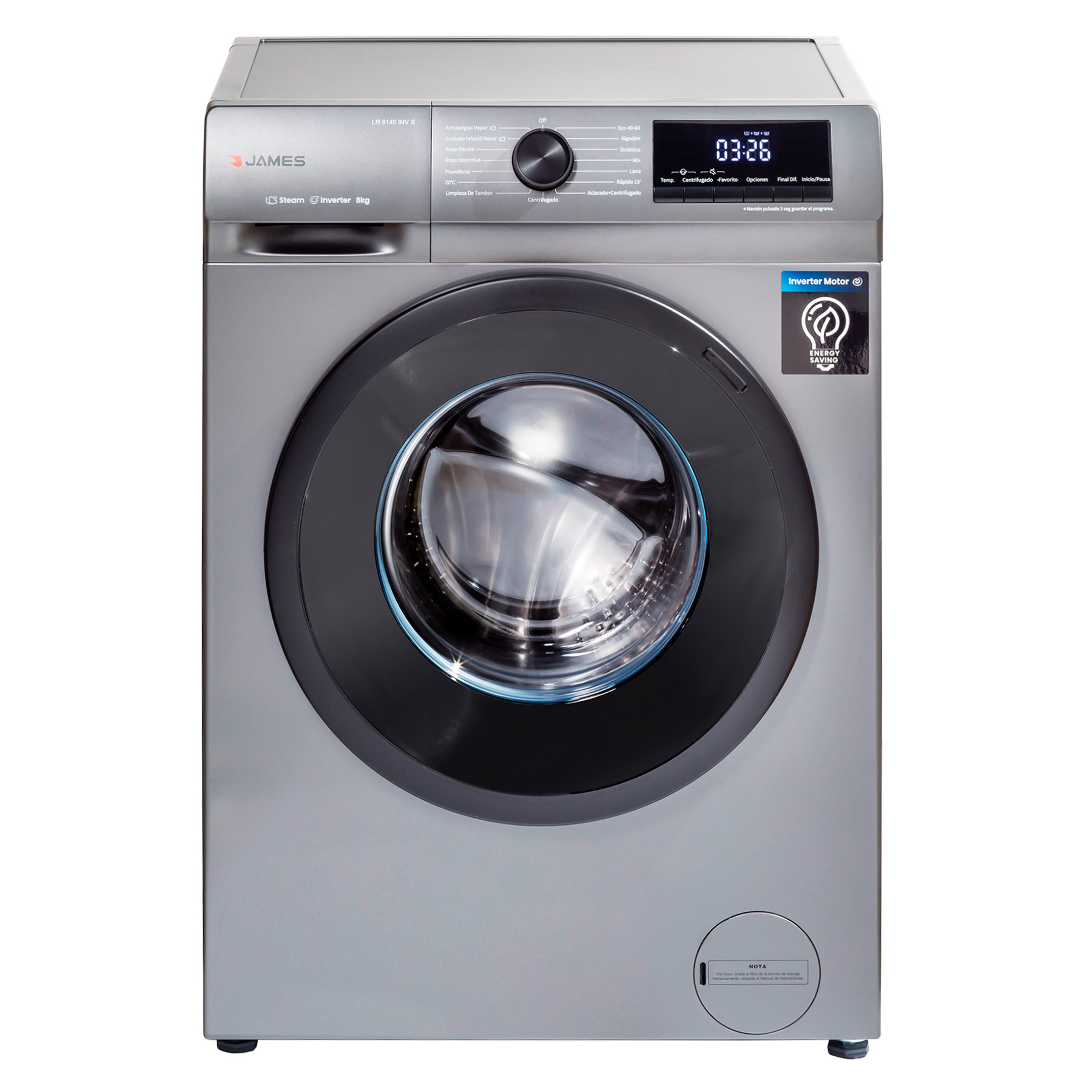 Lavarropas JAMES LR 8140 Carga Frontal 8Kg Tecnología Inverter Display ...