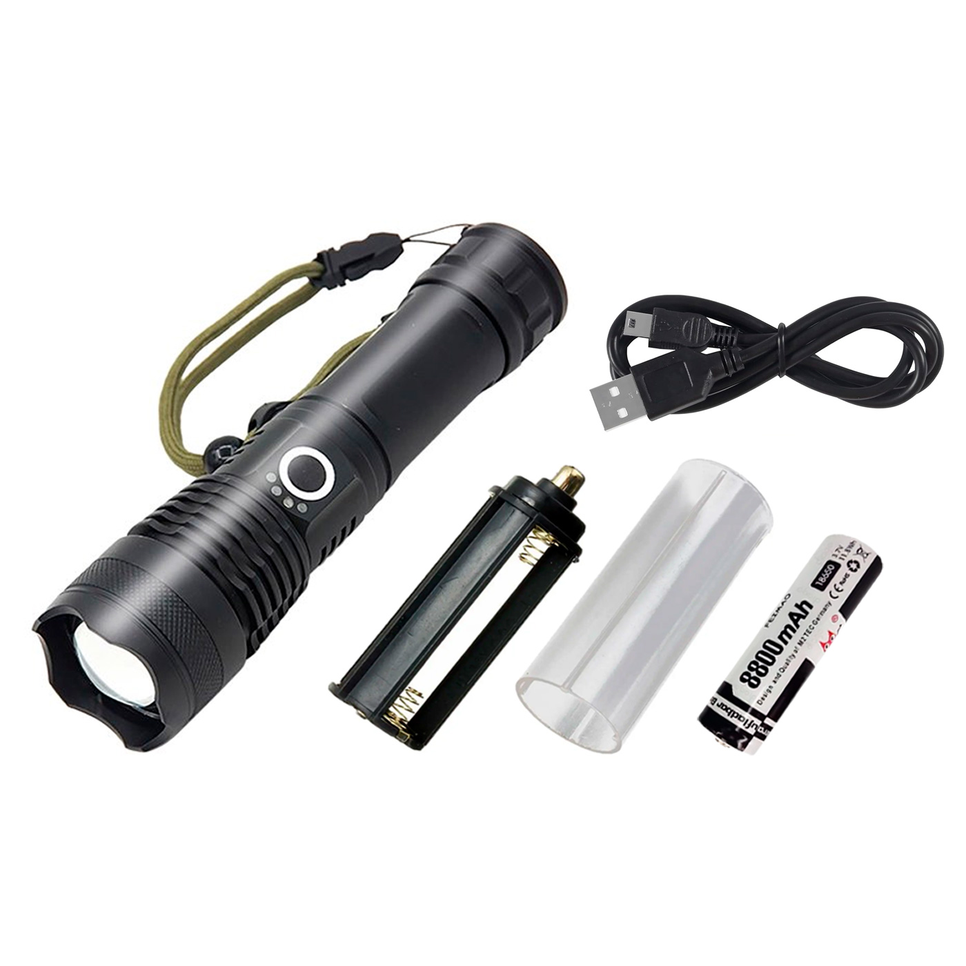 Linterna Táctica LED con Zoom Óptico y Batería Recargable + Opción ...