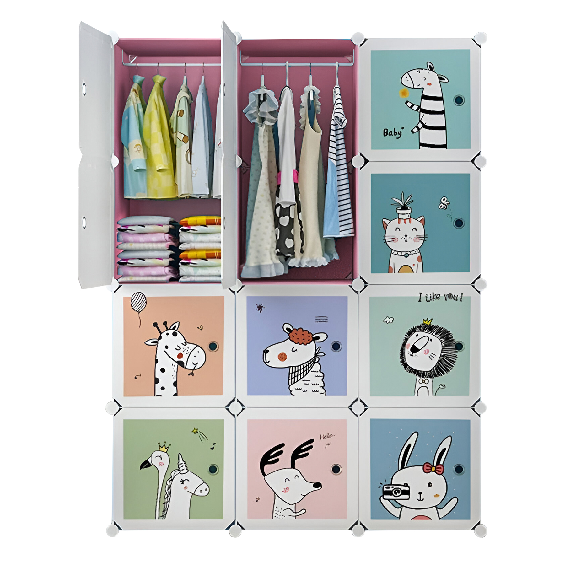 Armario Modular Infantil Mueble Multiuso con 12 Cubos y Perchero ...