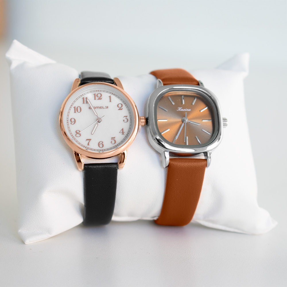 Pack de 2 Relojes Analógicos con Movimiento de Cuarzo - Negro y Marrón ...