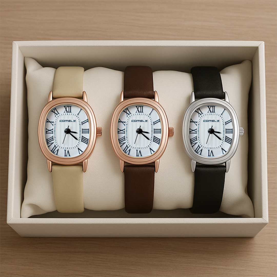 Pack de 3 Relojes Analógicos, Estilo Casual con Esfera Ovalada de 25mm ...