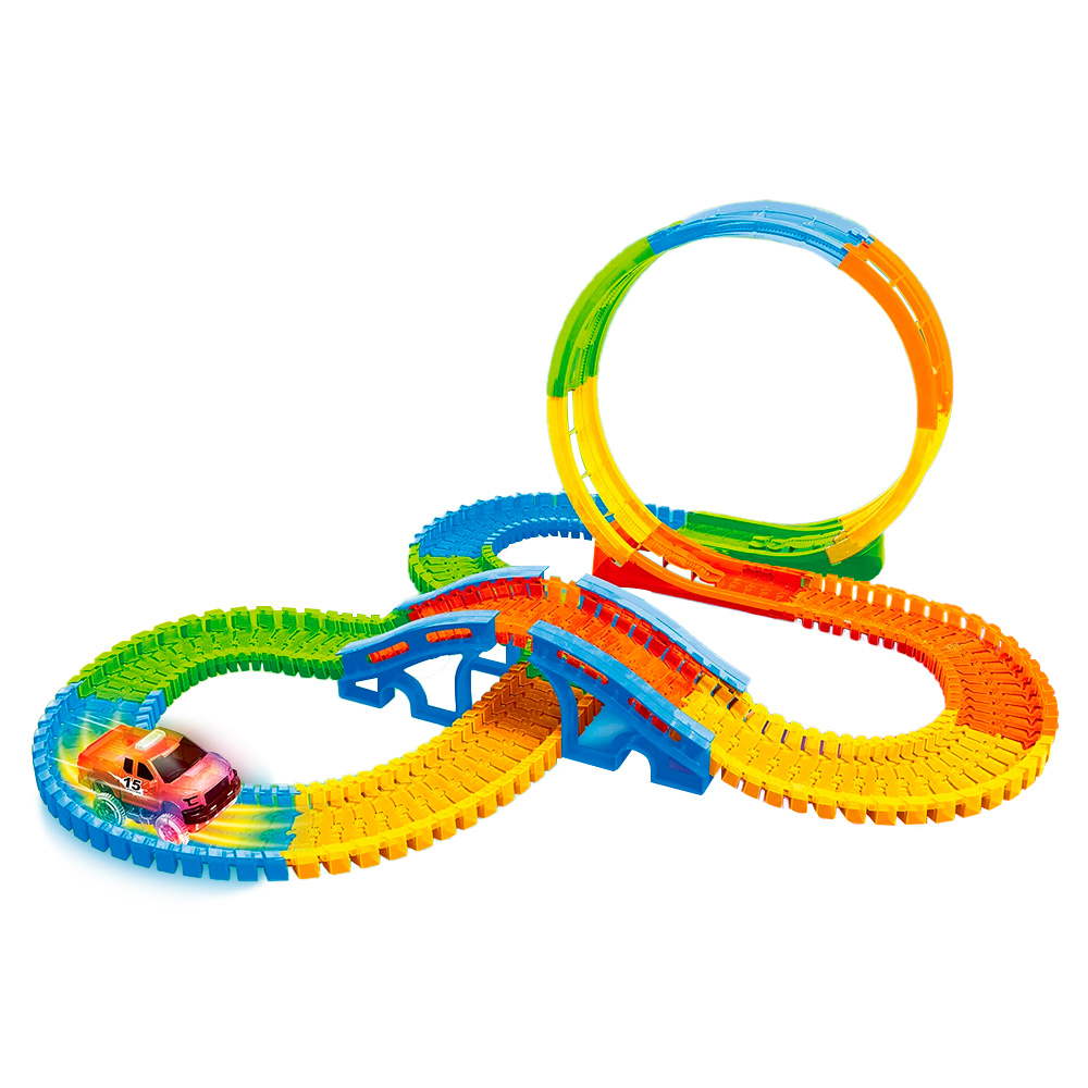 Pista de Autos para Armar, Encastrable y Flexible, Incluye 156 Piezas ...