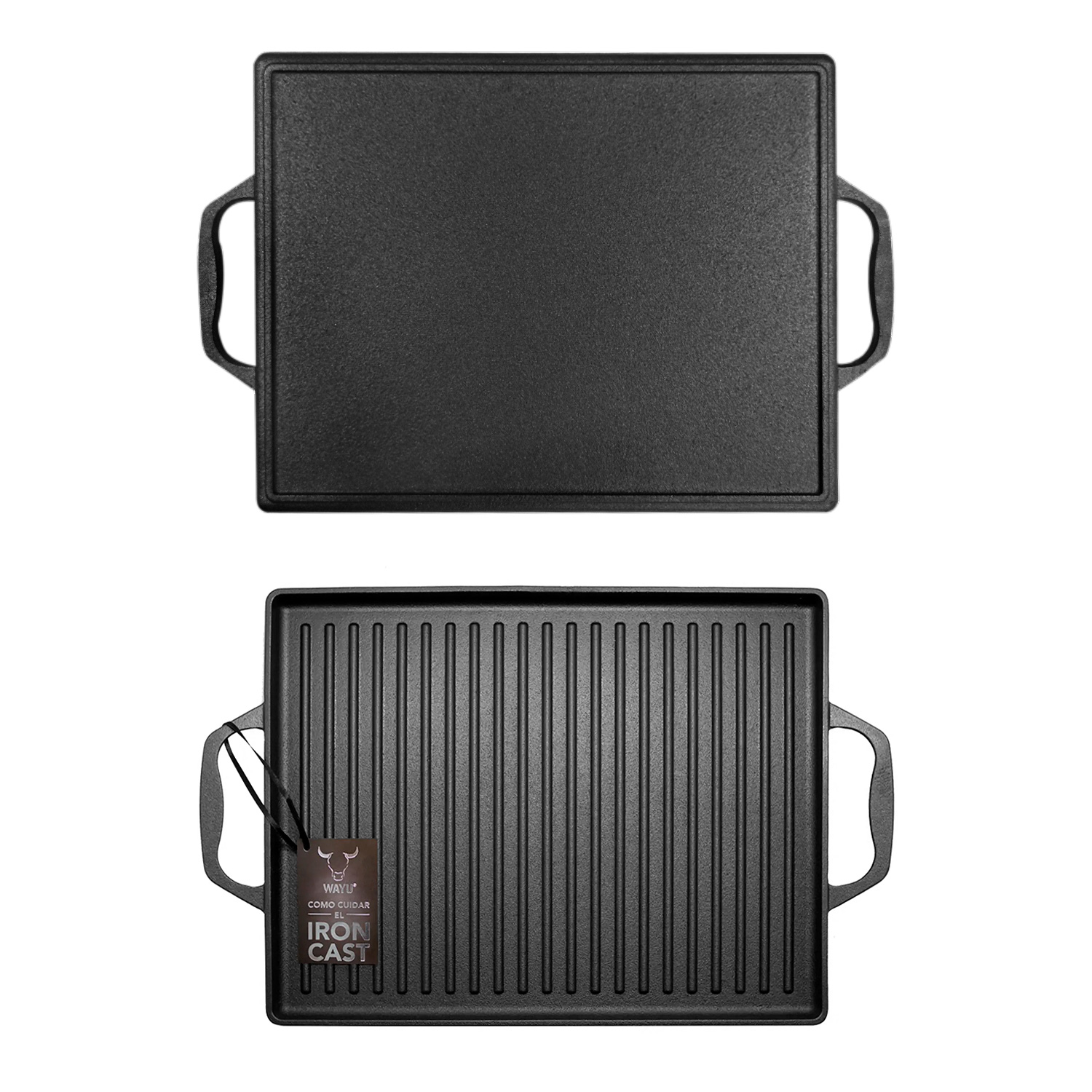 Plancha Wayu Iron Cast Reversible 2 en 1 Plancha y Grill Hierro Fundido con Asas 44x28x2.2cm ...