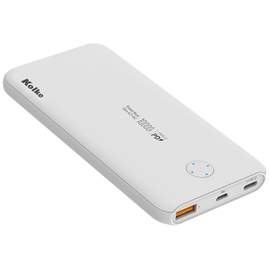 Power Bank KOLKE Slim 10000mAh Reales Salidas USB y Tipo C - Blanco ...
