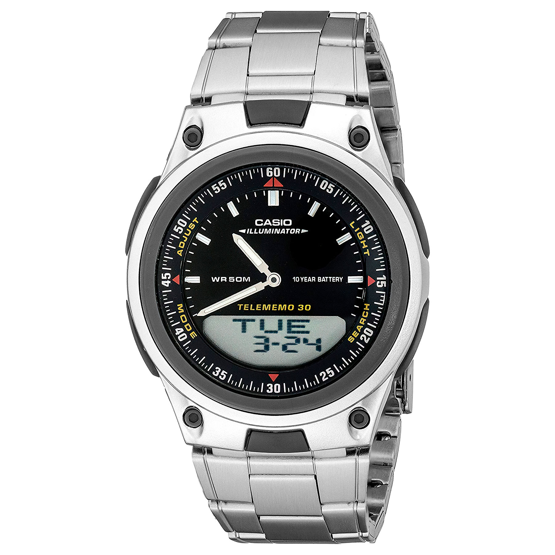 Reloj Dual CASIO 40mm Analógico y Digital con Fecha Esfera Negra Luz ...