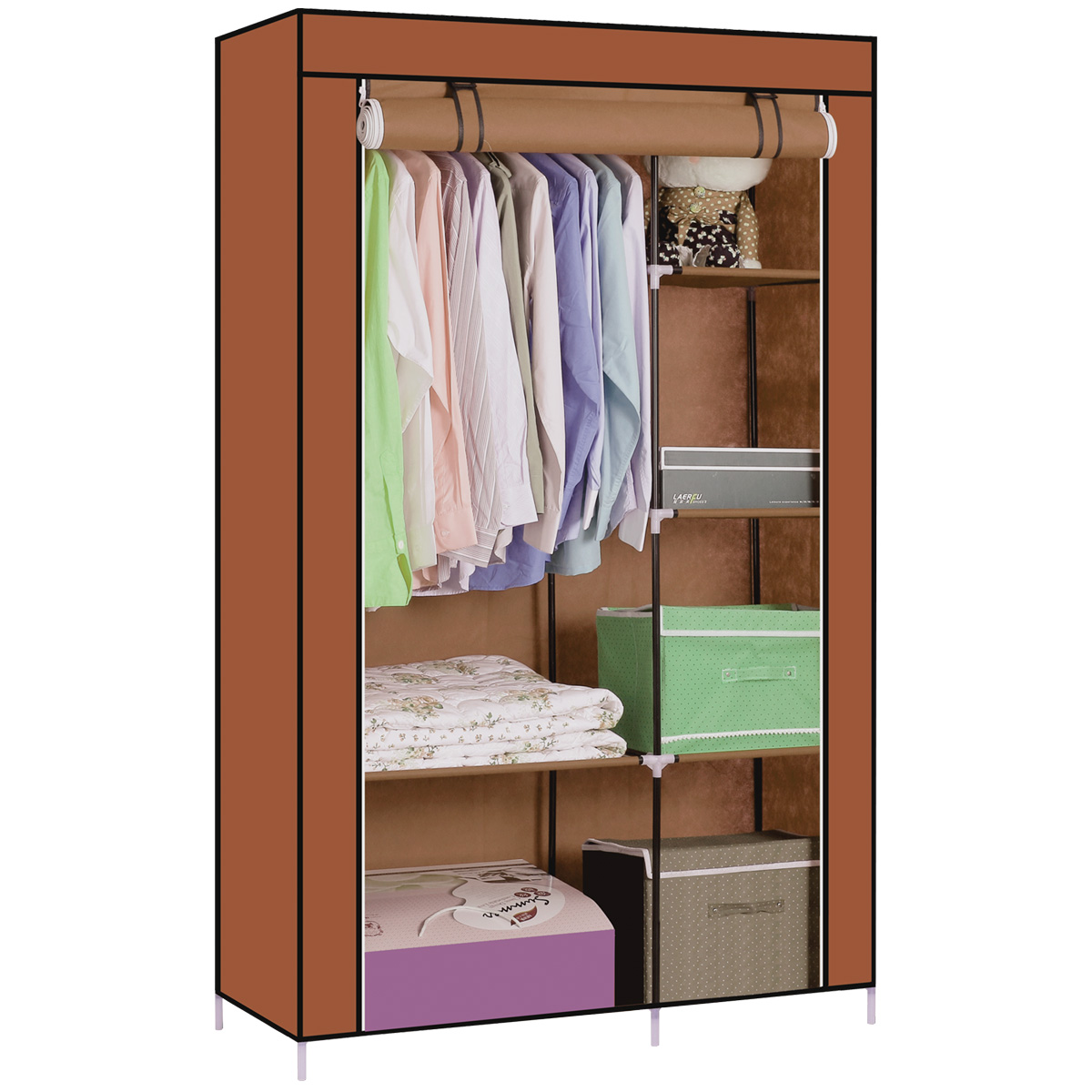 Ropero de tela DecoTeam con Perchero y 6 Estantes Calidad Superior ...