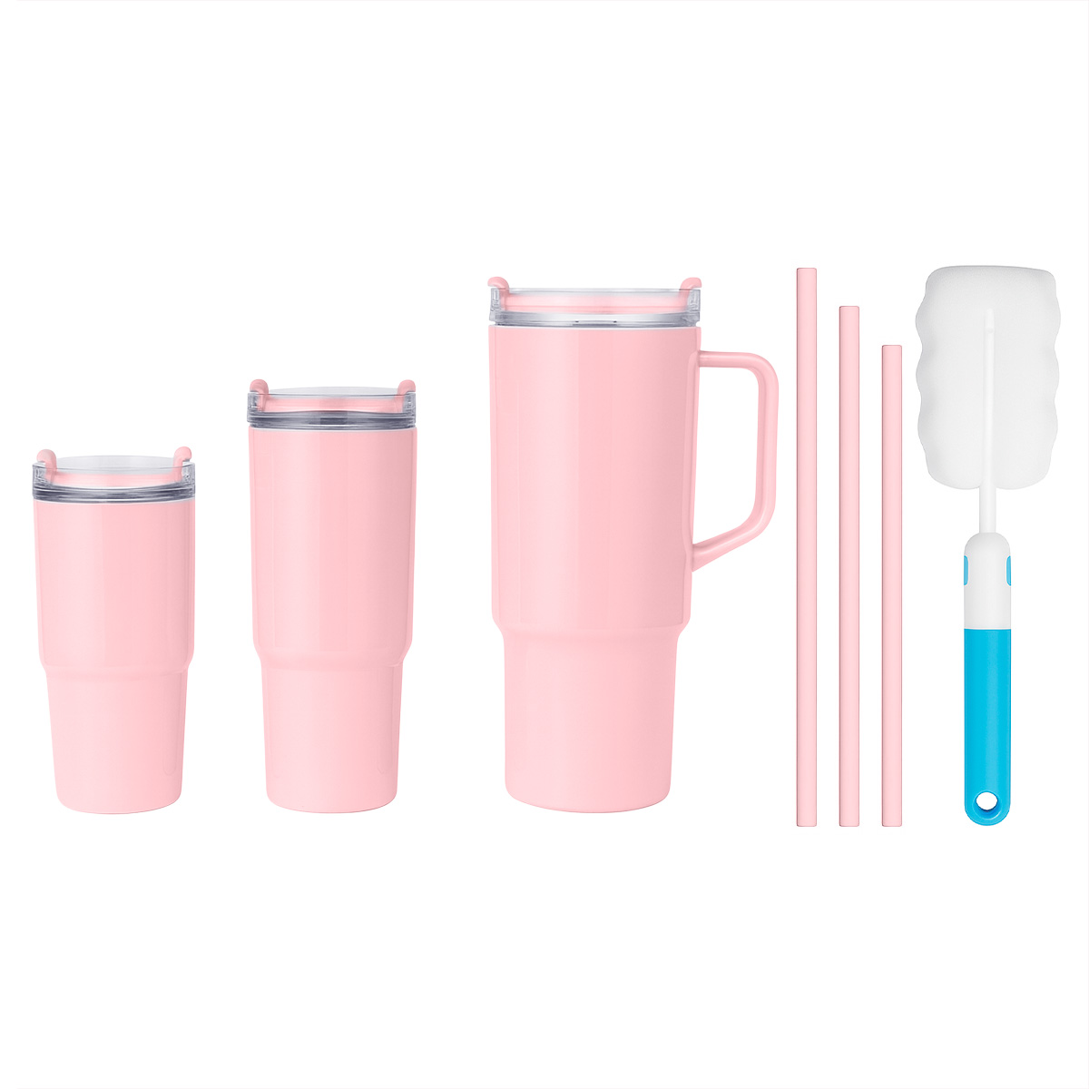 Set de 3 Vasos de 1400ml, 860ml y 550ml con Tapa, Sorbito y Cepillo de ...