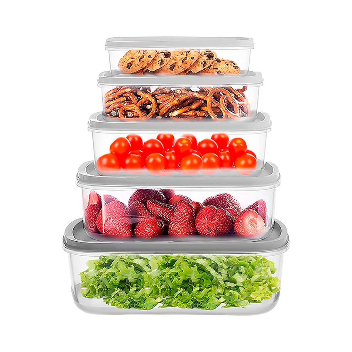 Set de 5 Recipientes Plásticos Rectangulares Multiuso con Tapa y ...