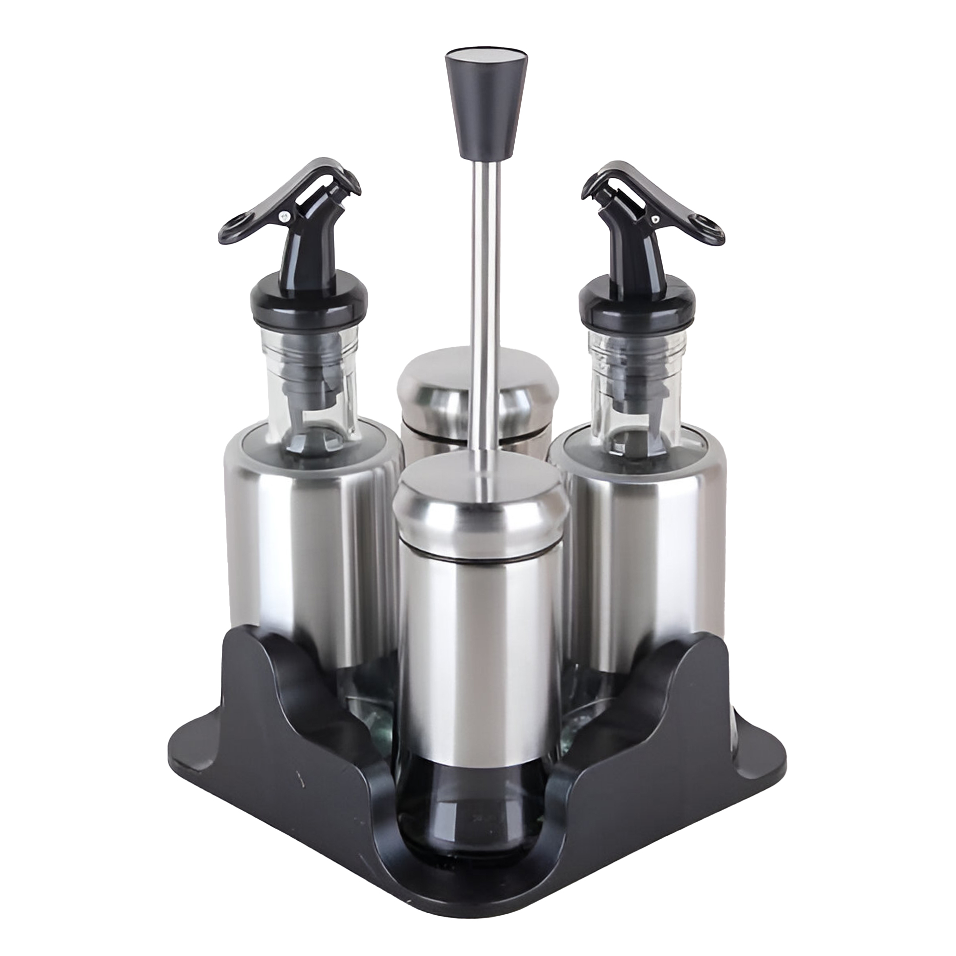 Set de Condimentero de Mesa con 4 Unidades de Vidrio y Acero Inoxidable con Soporte Organizador ...