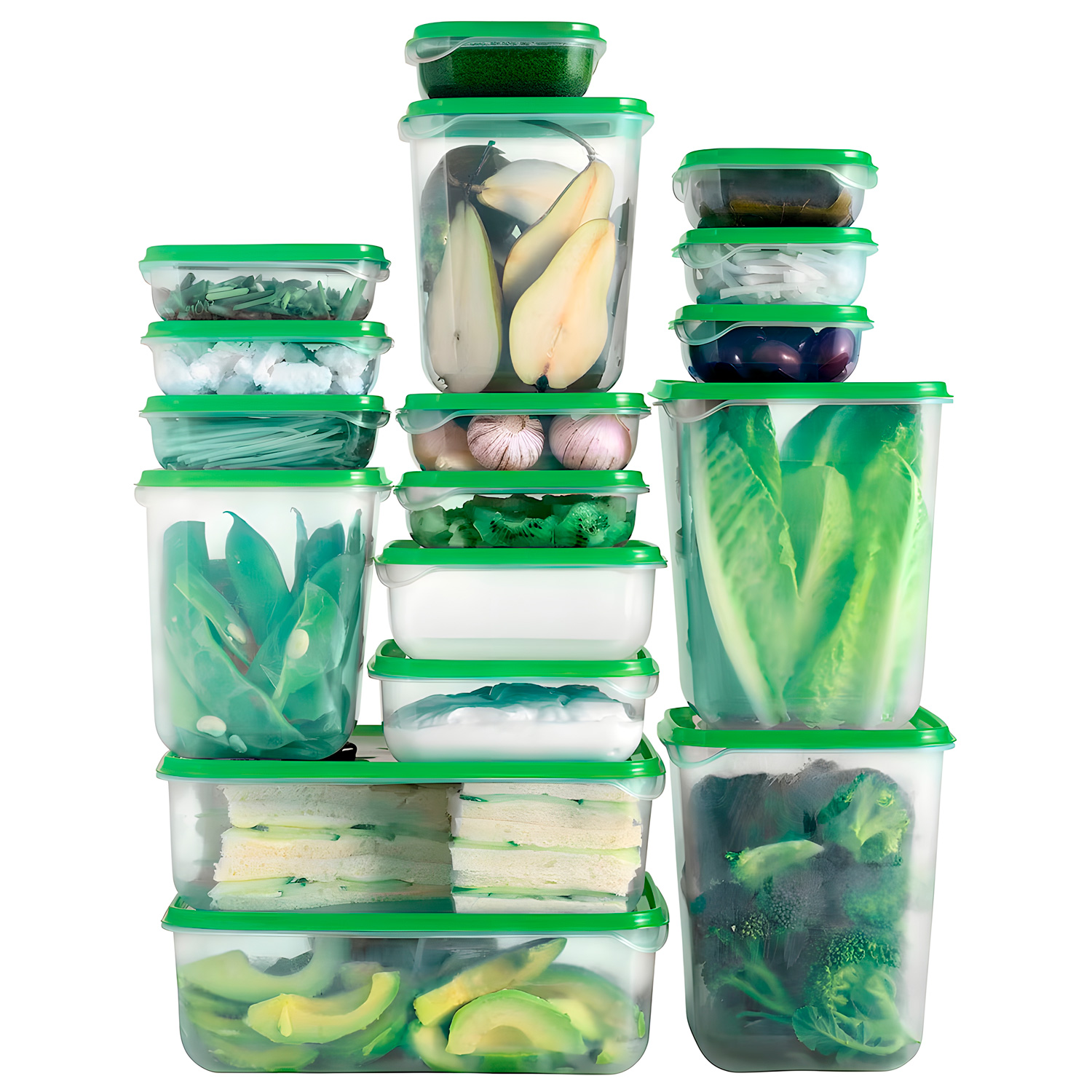 Set de 17 Recipientes Plásticos con Tapa, Libres de BPA - Verde, oferta ...