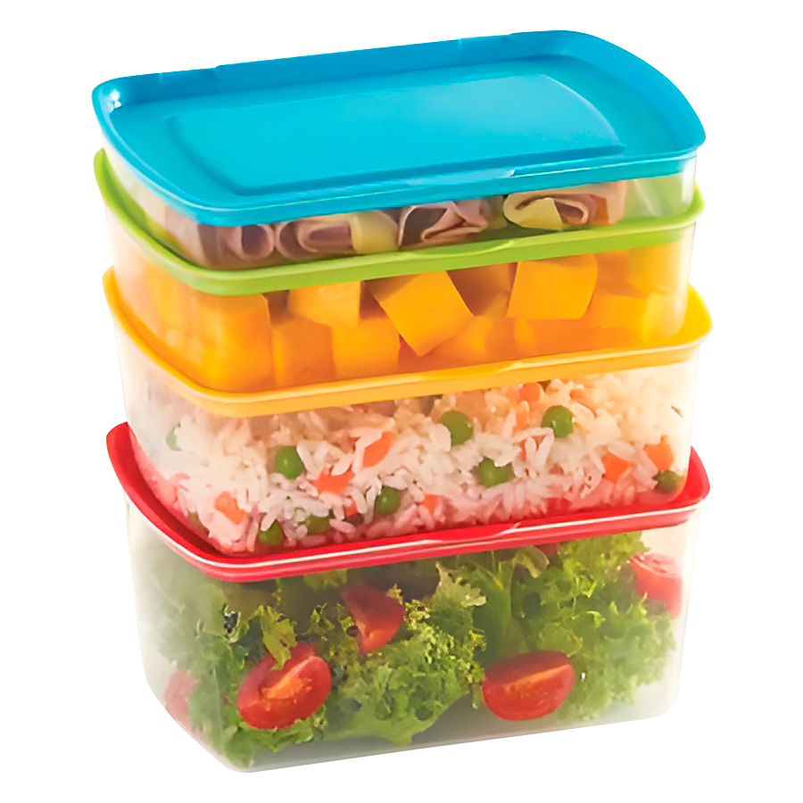 Set de 4 Recipientes Plásticos con Tapas de Diferentes Colores y ...