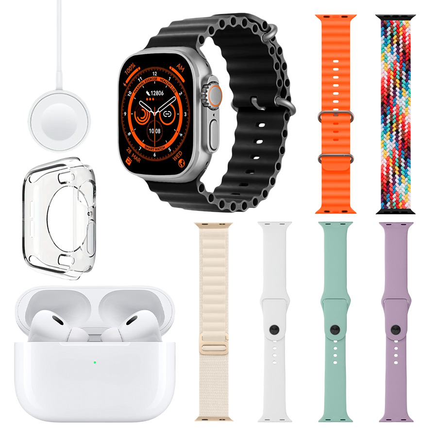 Set 9 en 1 H55 Pro Max Smartwatch con Protector + Auriculares ...