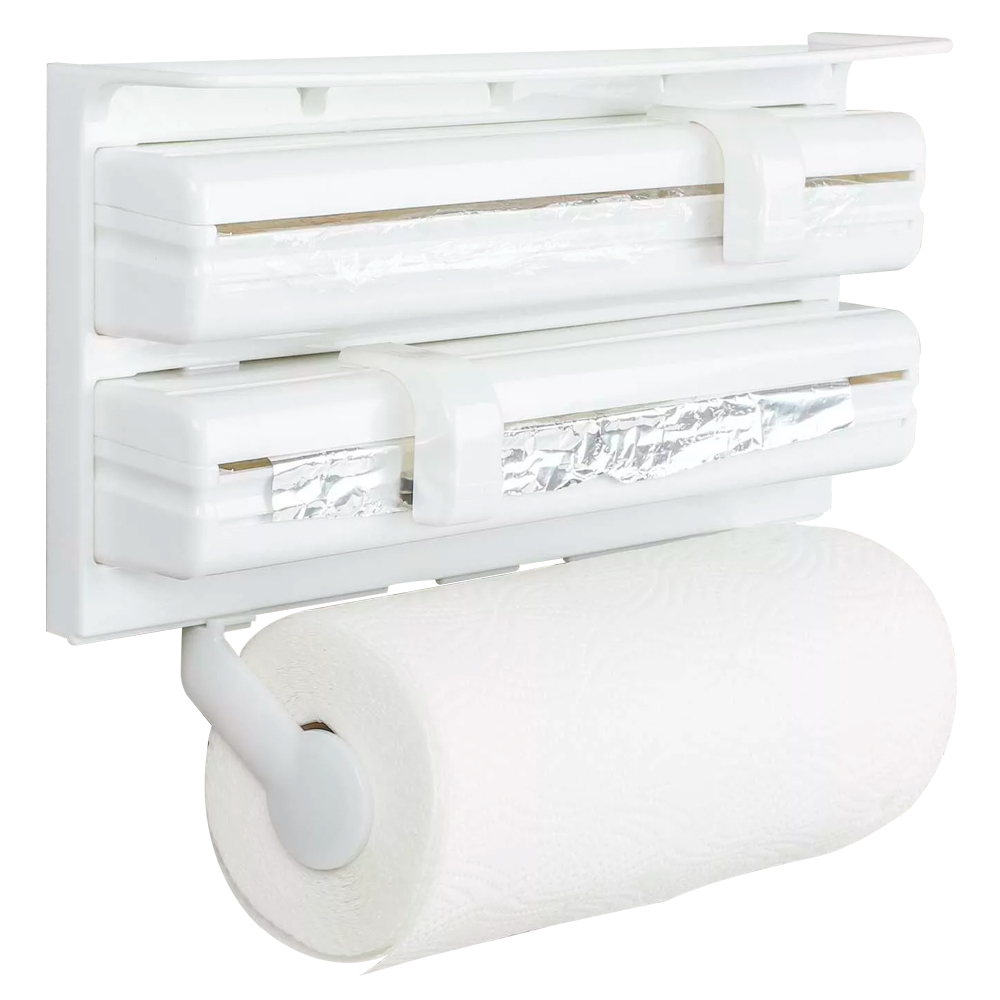 Soporte Dispensador 3 en 1 con Cortador para Papel de Cocina, Film y de Aluminio, oferta LOi.