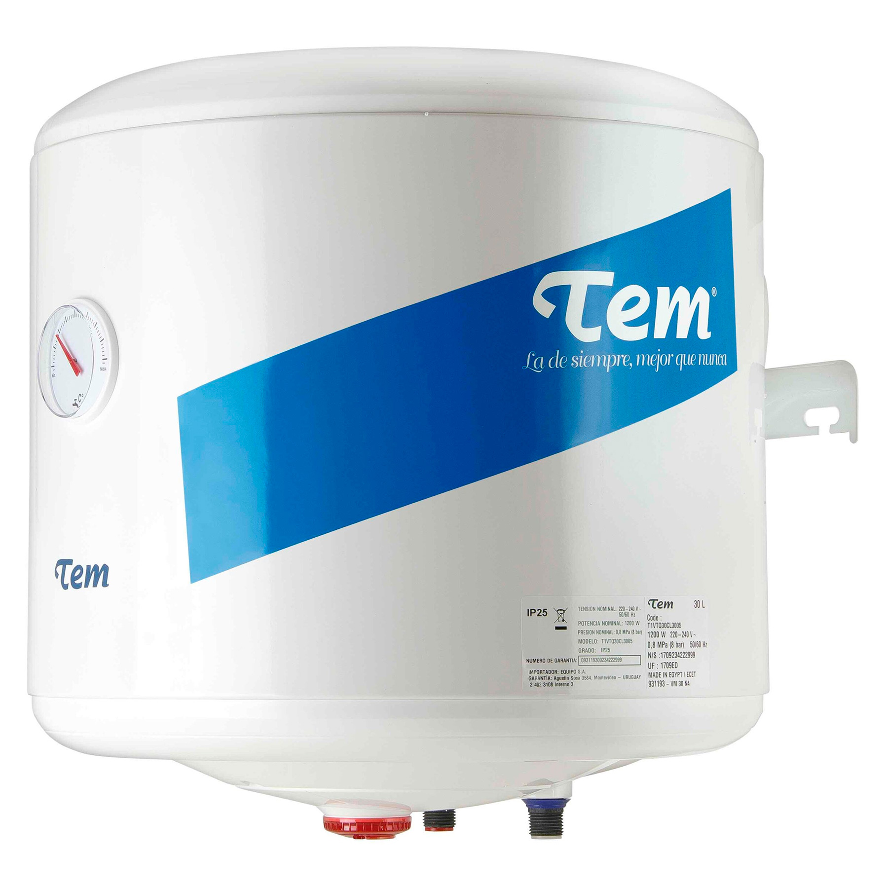 Termotanque TEM 30L 1200W Tanque de Acero Grueso y Doble termostato de ...