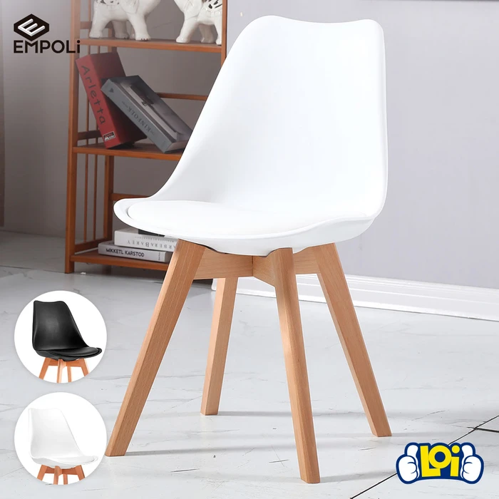 Silla Eames EMPOLi Tulip con Asiento Acolchonado y Patas de Madera ...